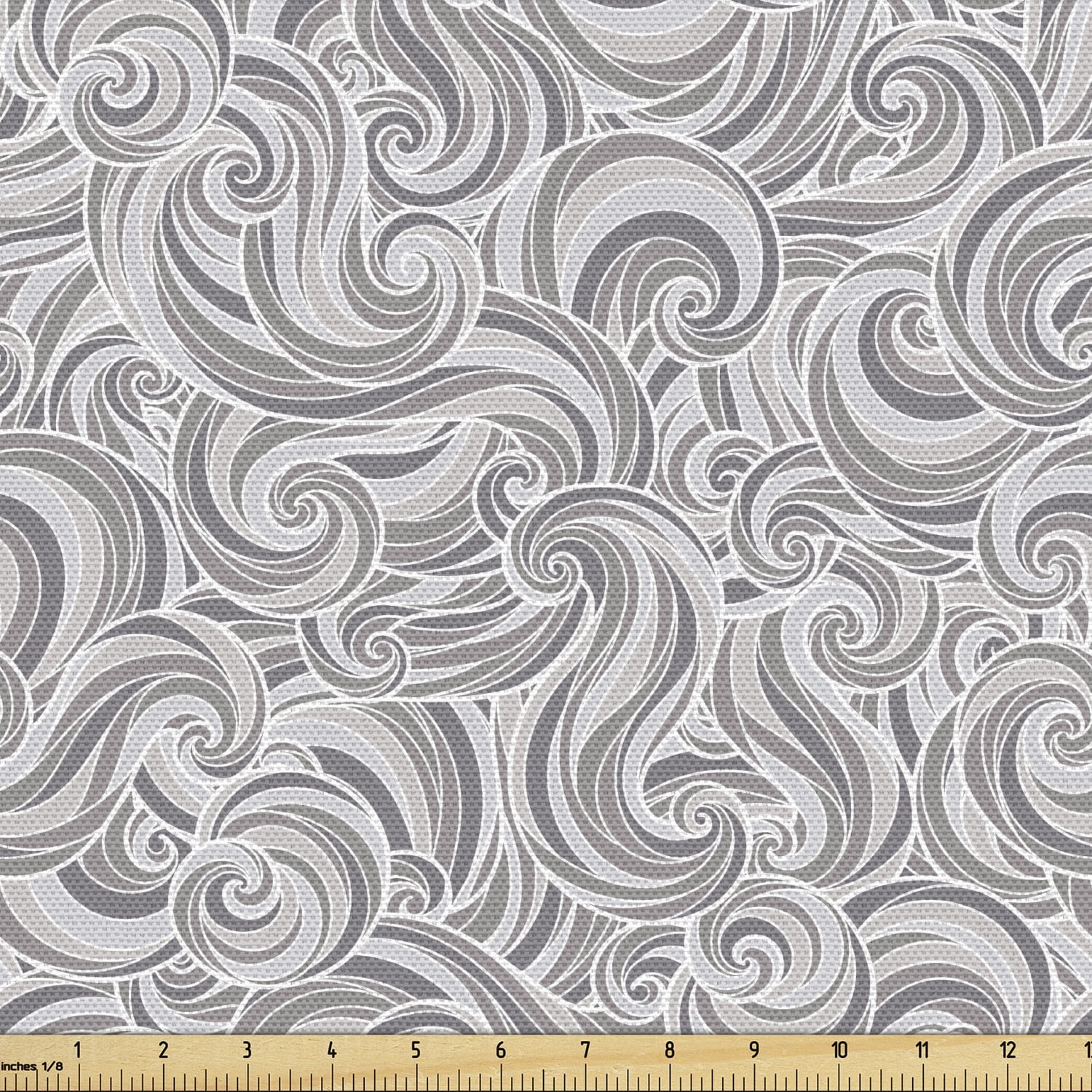Ambesonne Grey Fabric by the Yard Upholstery, Abstract Curly Waves ...