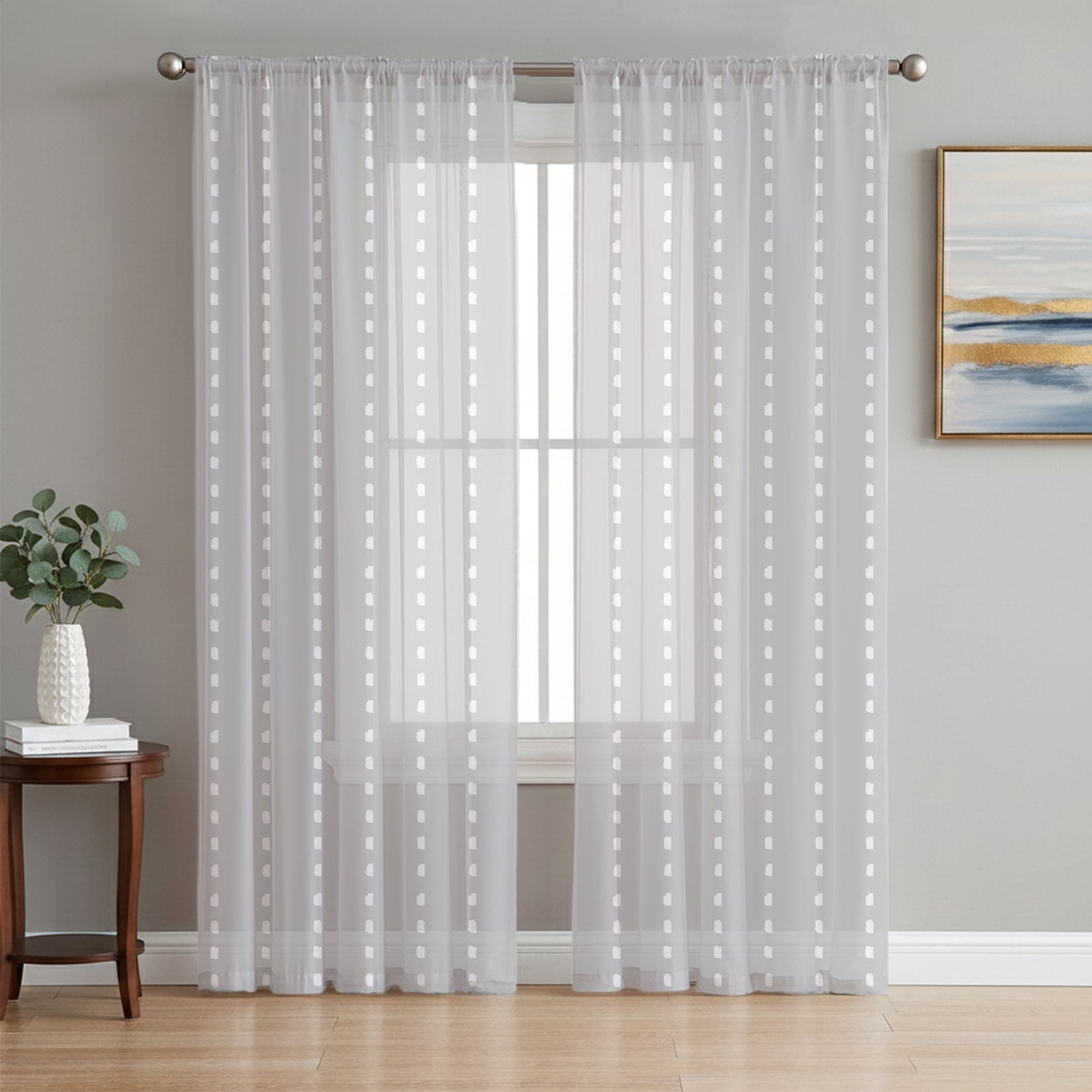 Grey Faded Stripes Sheer Curtains for Living Room Bedroom, Modern ...