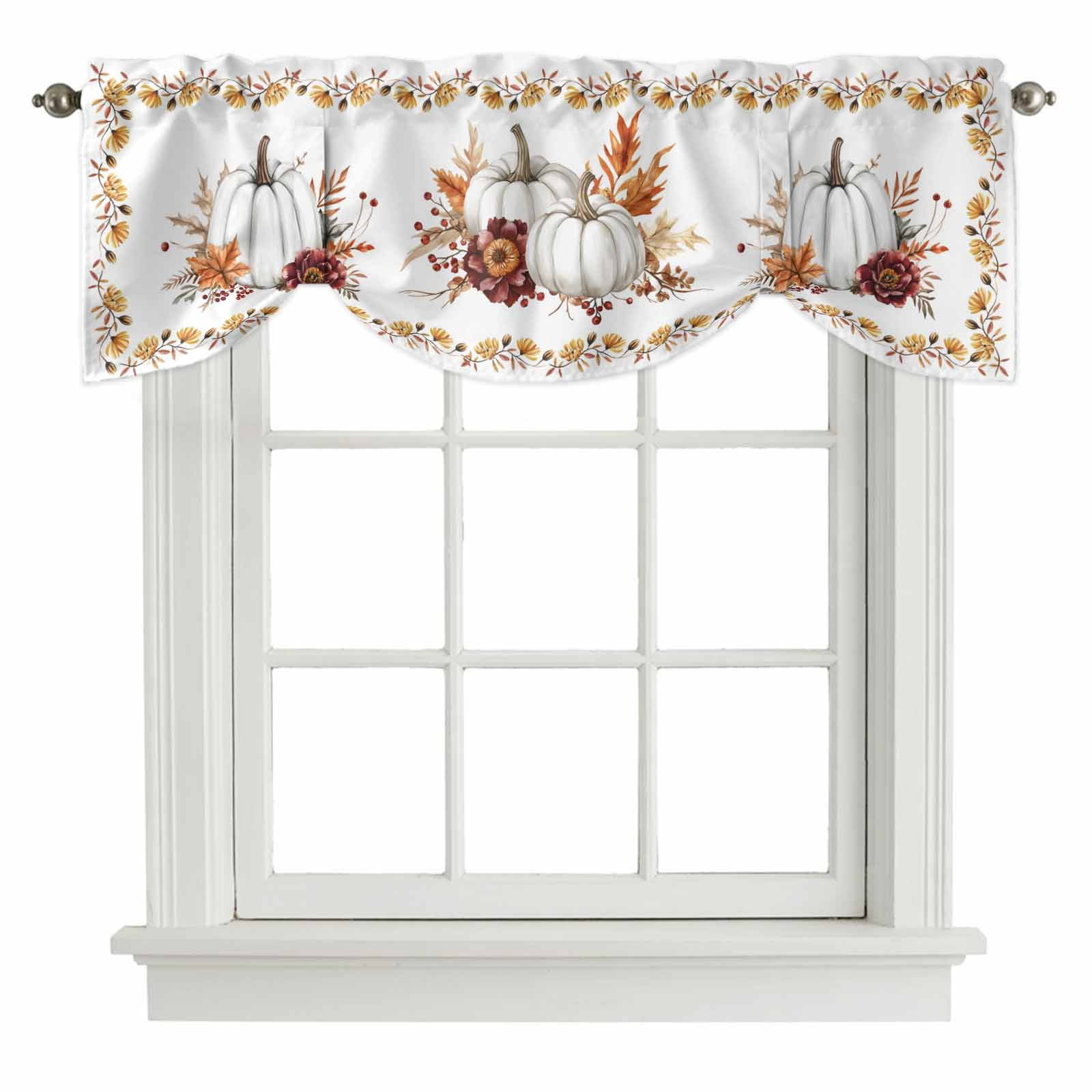 Grey Fall Tie Up Valance Curtains for Windows, Kitchen Curtains Window ...