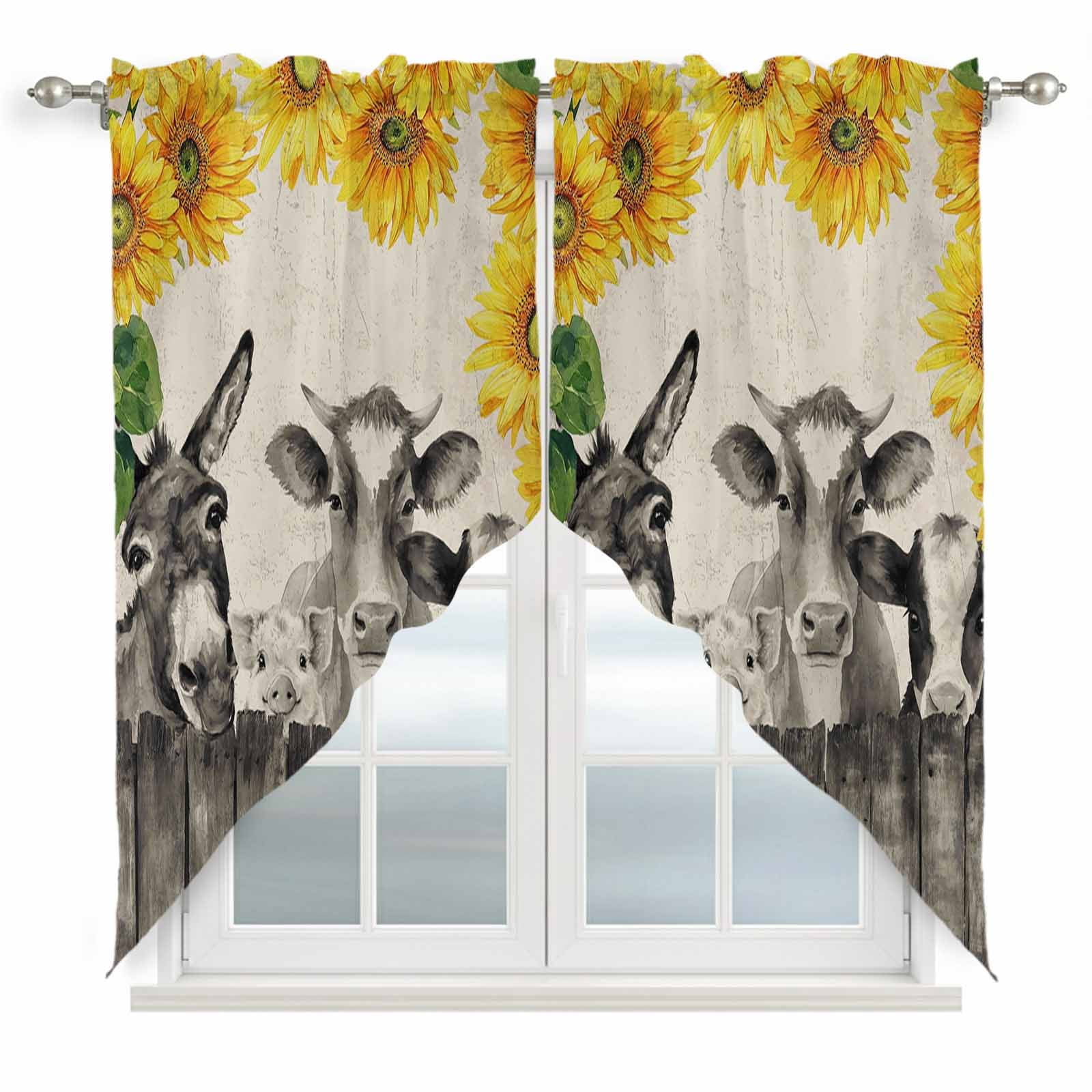 Grey Farm Animals Swag Valances for Windows, Kitchen Window Curtains ...