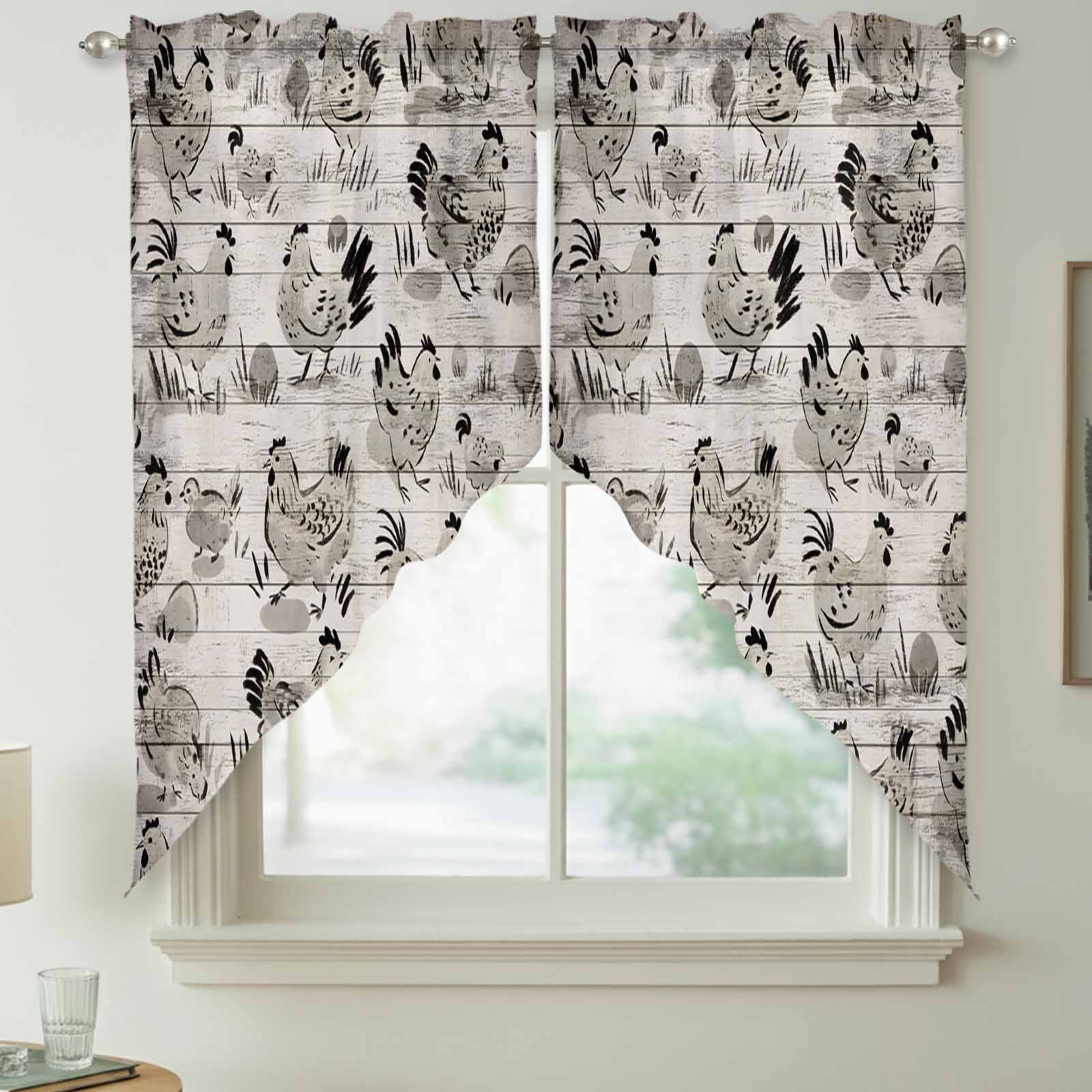 Grey Farm Chicken Swag Kitchen Curtain Valances, Country Farmhouse ...