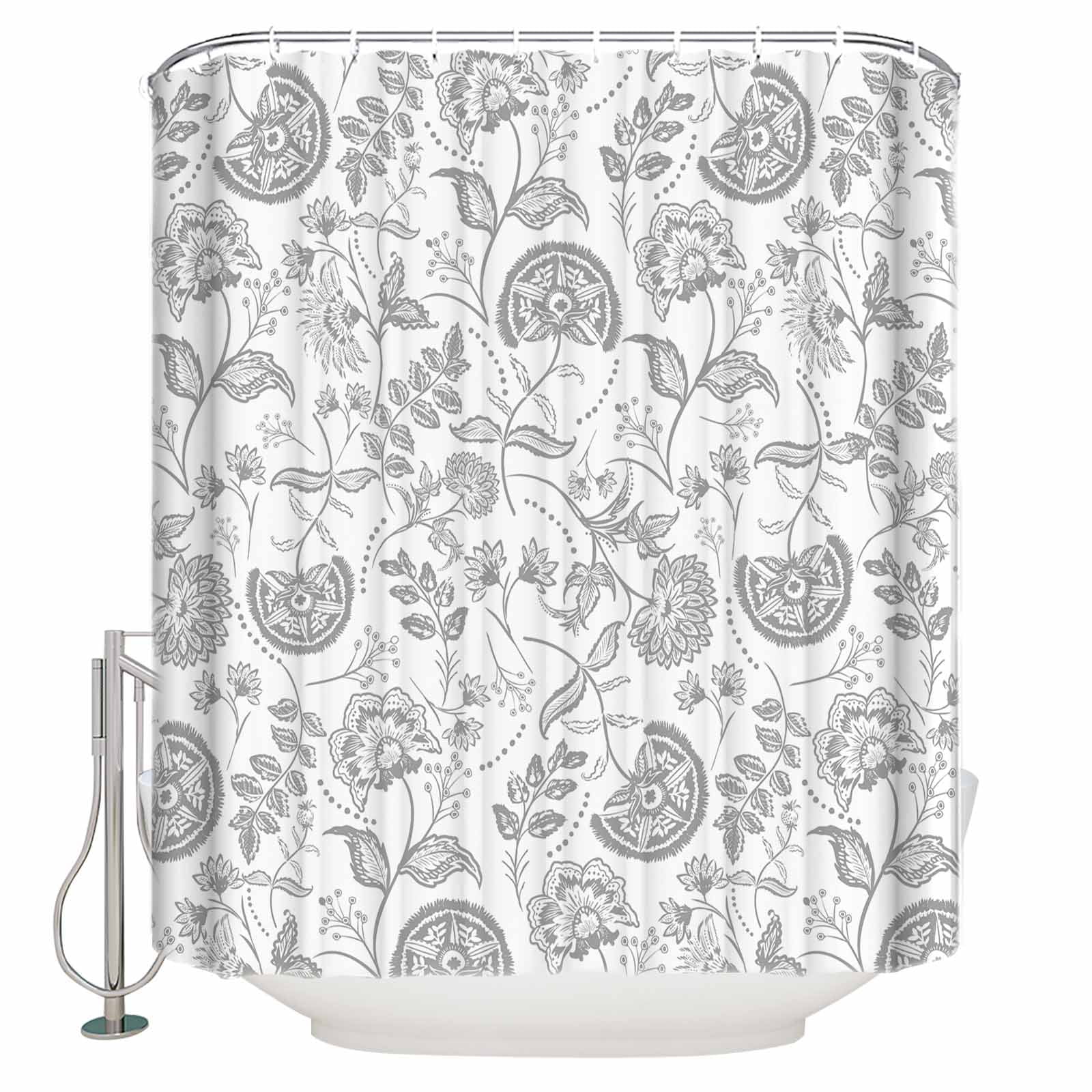 Grey Farmhouse Bathroom Shower Curtains with 12 Hooks Polyester ...