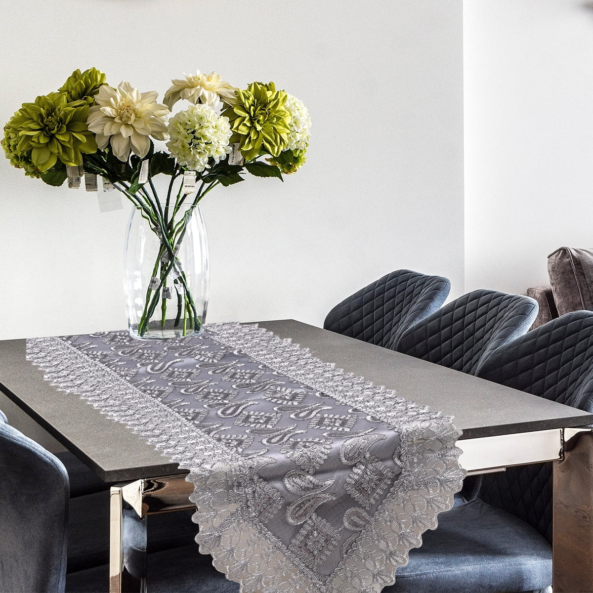 Shop LC Gray Silver Paisley Polyester Lace Table Runner for Dining ...