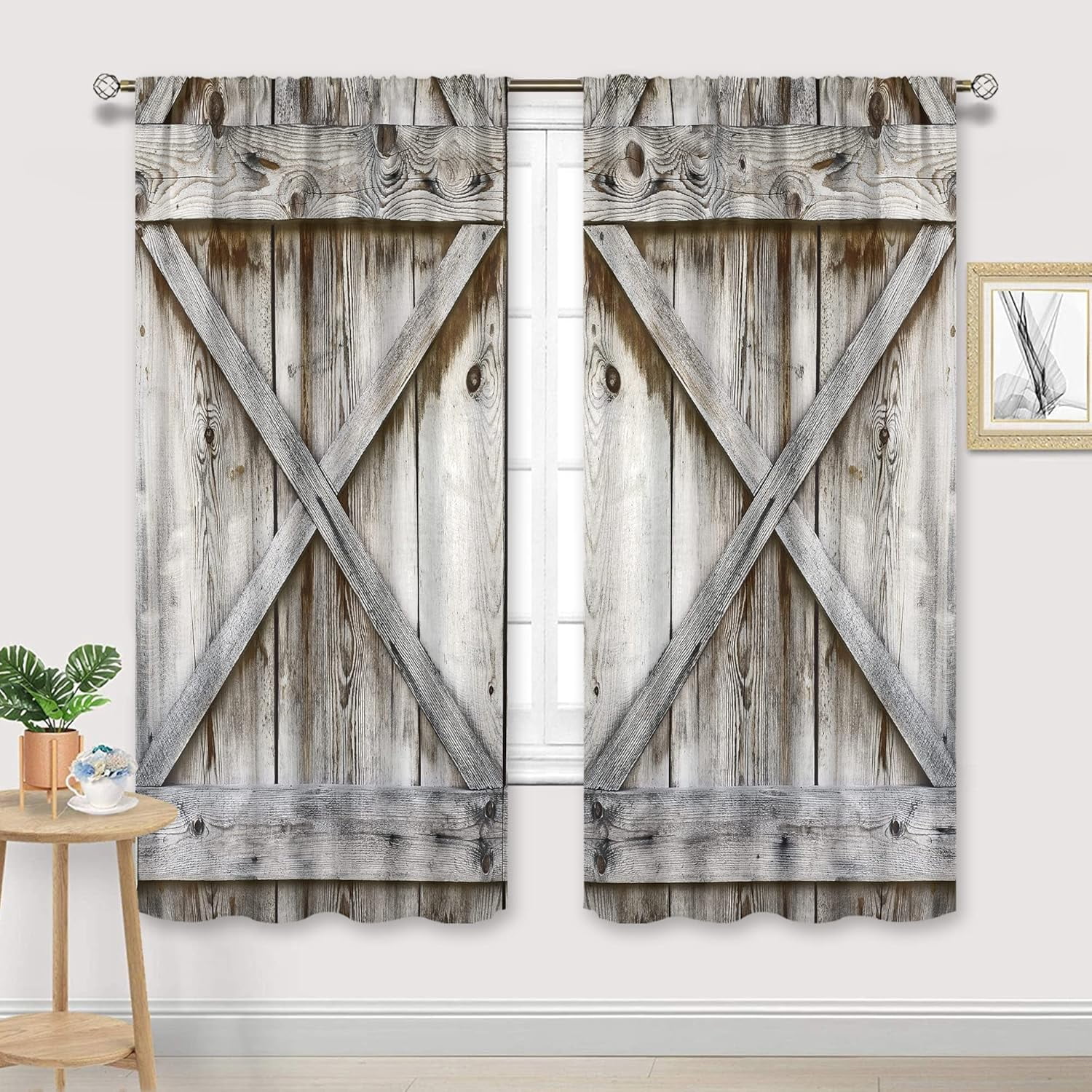 Grey Farmhouse Western Curtains 42W x 63L Inch Rod Pocket Rustic Gray ...