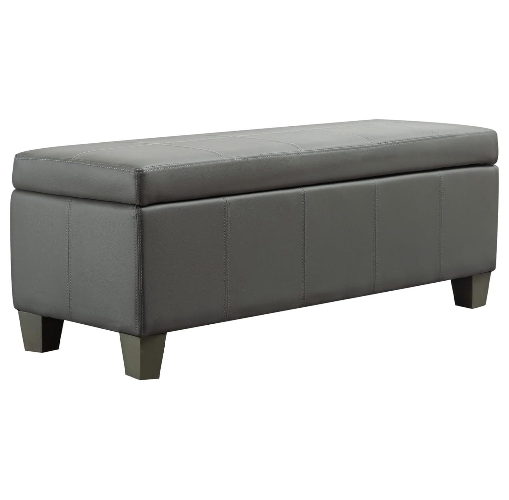 Grey Faux Leather Ottoman with Storage, Rectangular Extra Long Storage ...