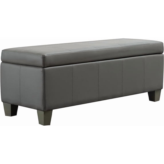 Grey Faux Leather Ottoman with Storage, Rectangular Extra Long Storage ...