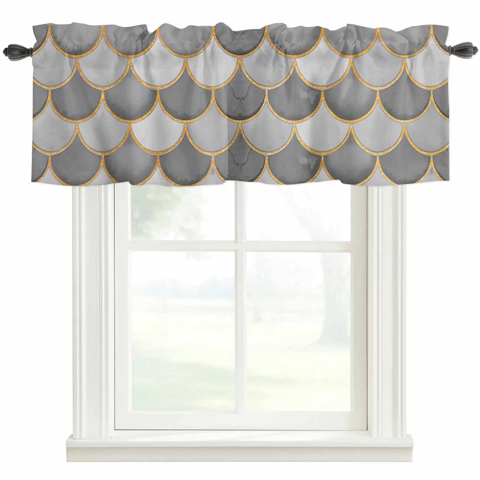 Grey Fish Scale Farmhouse Short Window Curtain Valances, Modern ...