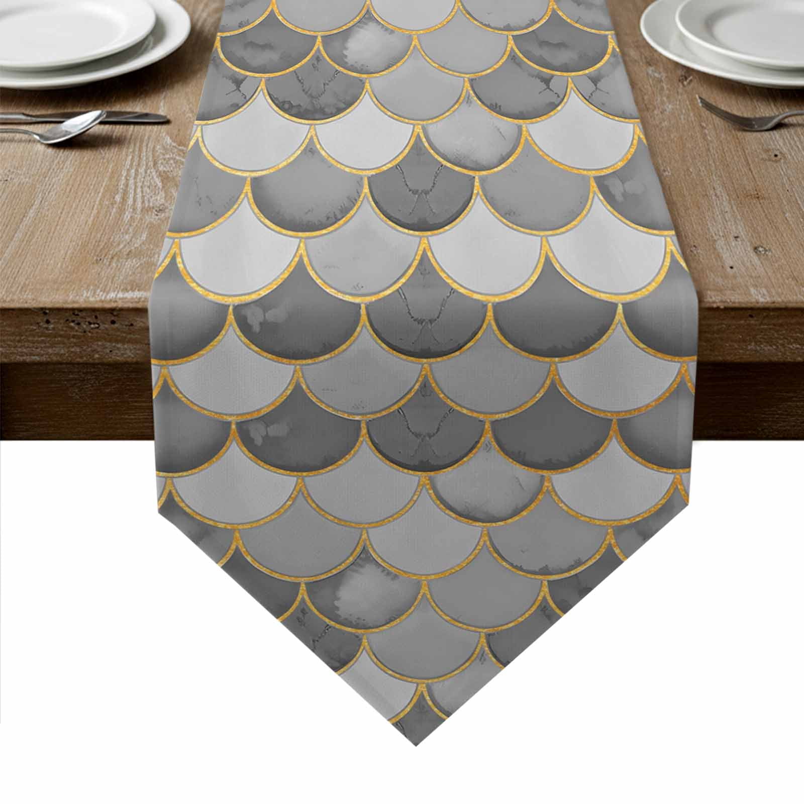 Grey Fish Scale Table Runner Linen Burlap Table Runner 90 Inches Long ...