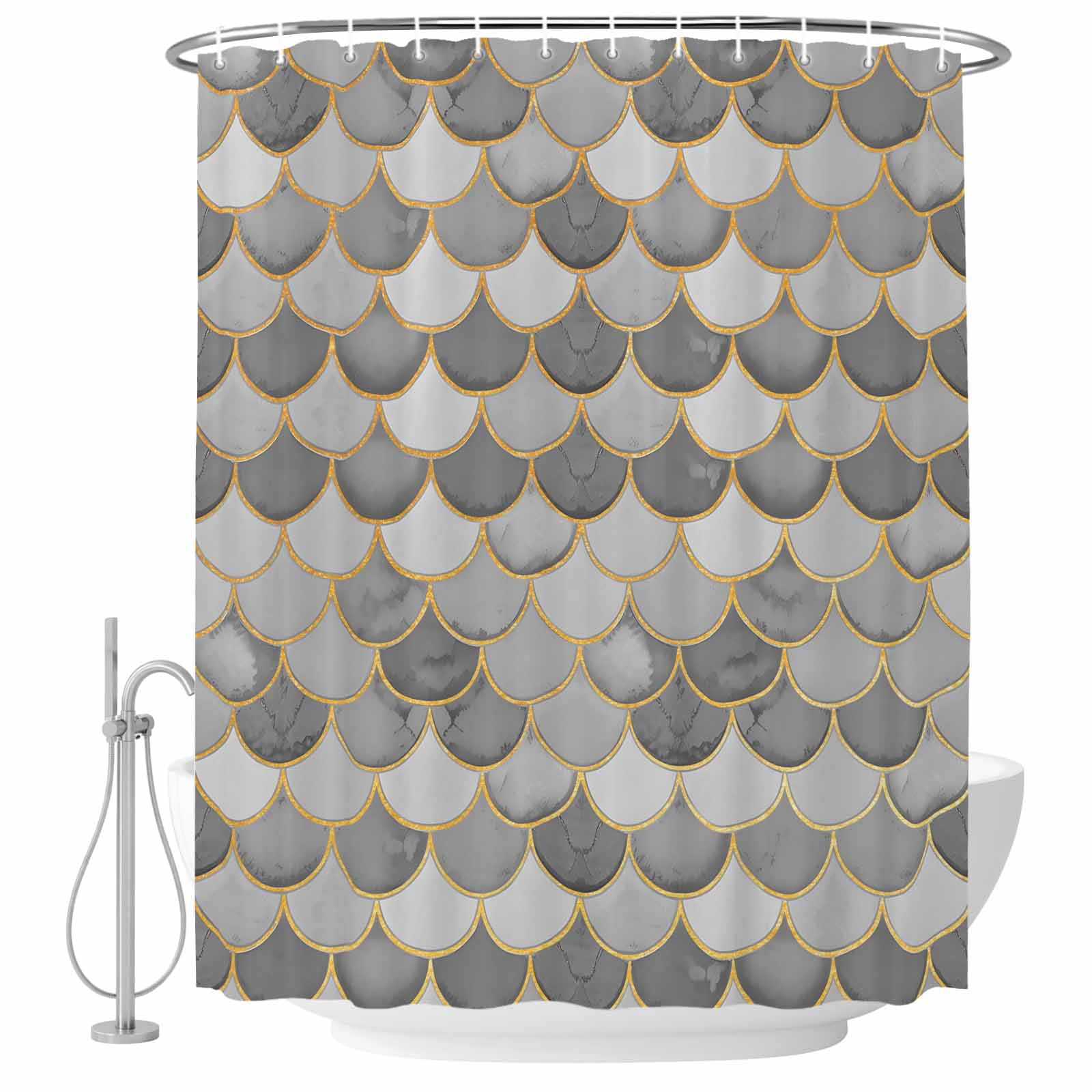 Grey Fish Scales Bathroom Shower Curtains with Hooks, Ombre Fish Tail ...