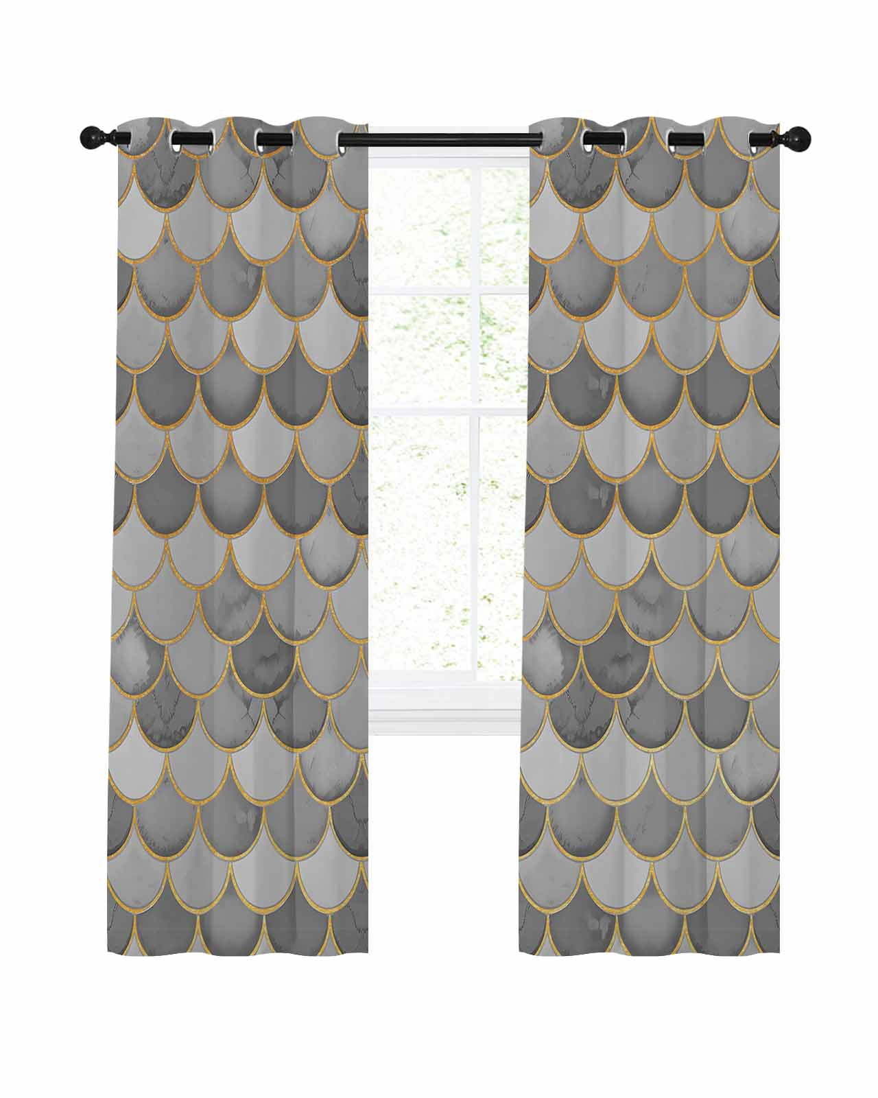 Grey Fish Scales Blackout Curtains 84 Inch Length Ombre Fish Tail ...