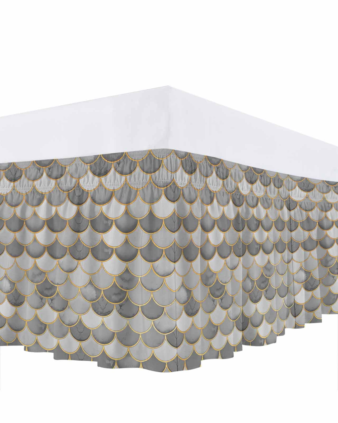 Grey Fish Scales Ruffle Bed Skirt Queen Size Ombre Fish Tail Abstract ...