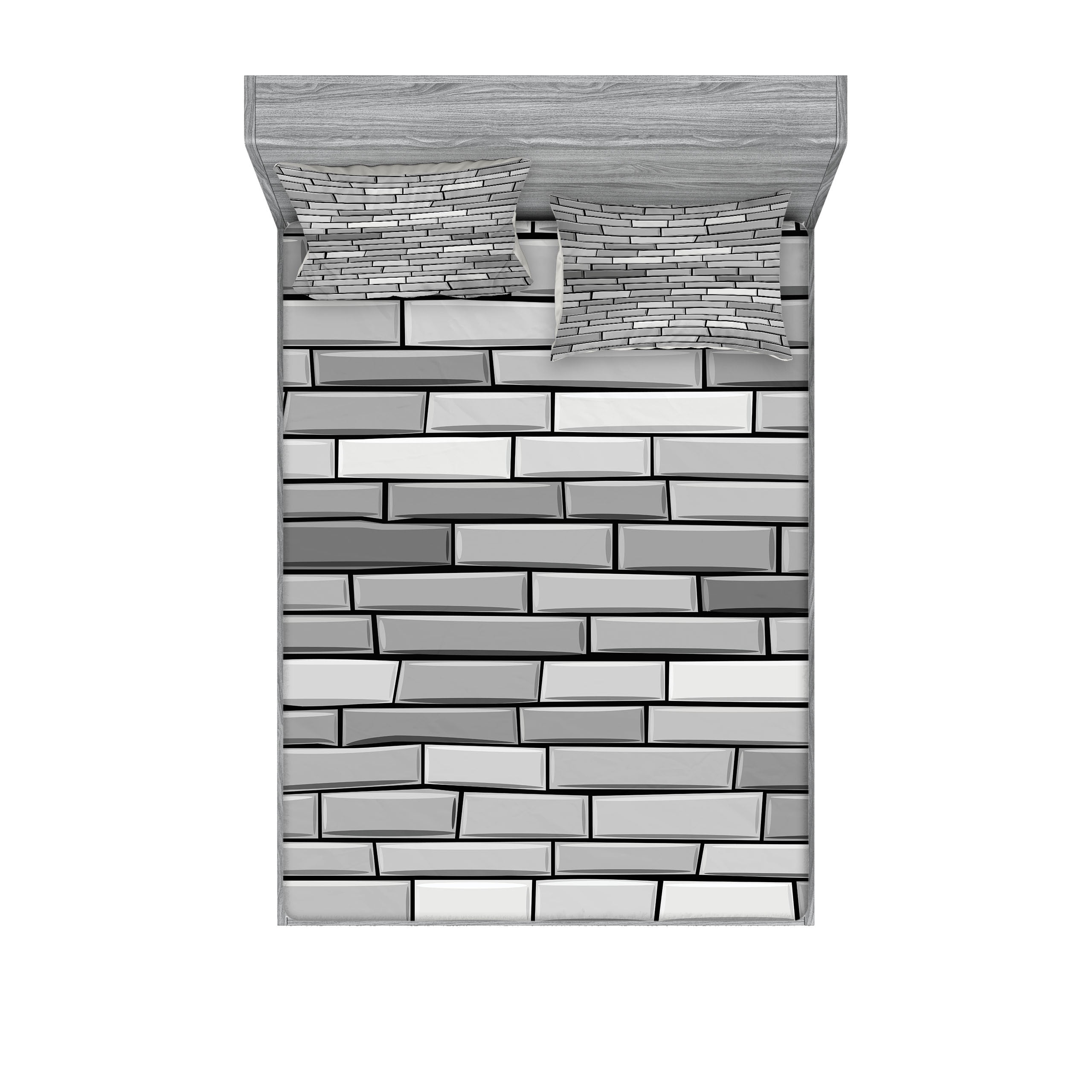 Grey Fitted Sheet & Pillow Sham Set, Illustration of Brick Wall ...