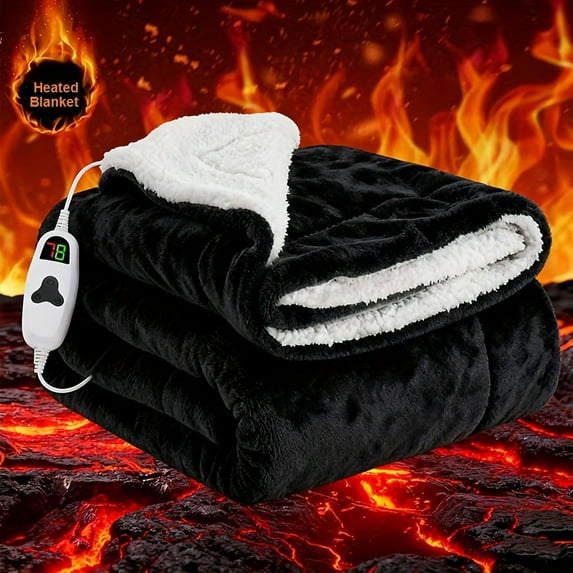 Grey Flannel Sherpa Heated Electric Throw Blanket - 10 Heat Levels 8H ...