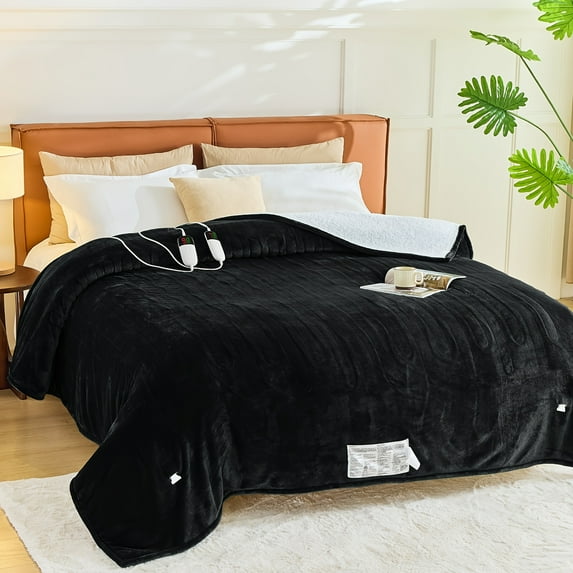 Grey Flannel Sherpa Heated Electric Throw Blanket - 10 Heat Levels 8H ...