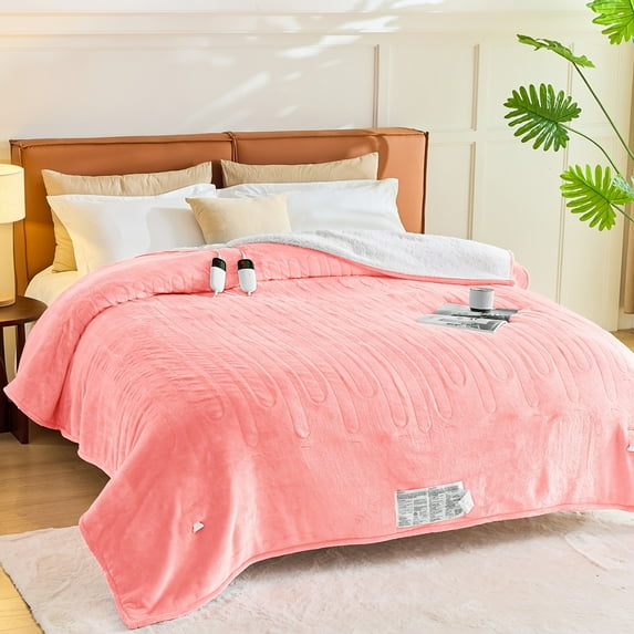 Grey Flannel Sherpa Heated Electric Throw Blanket - 10 Heat Levels 8H ...