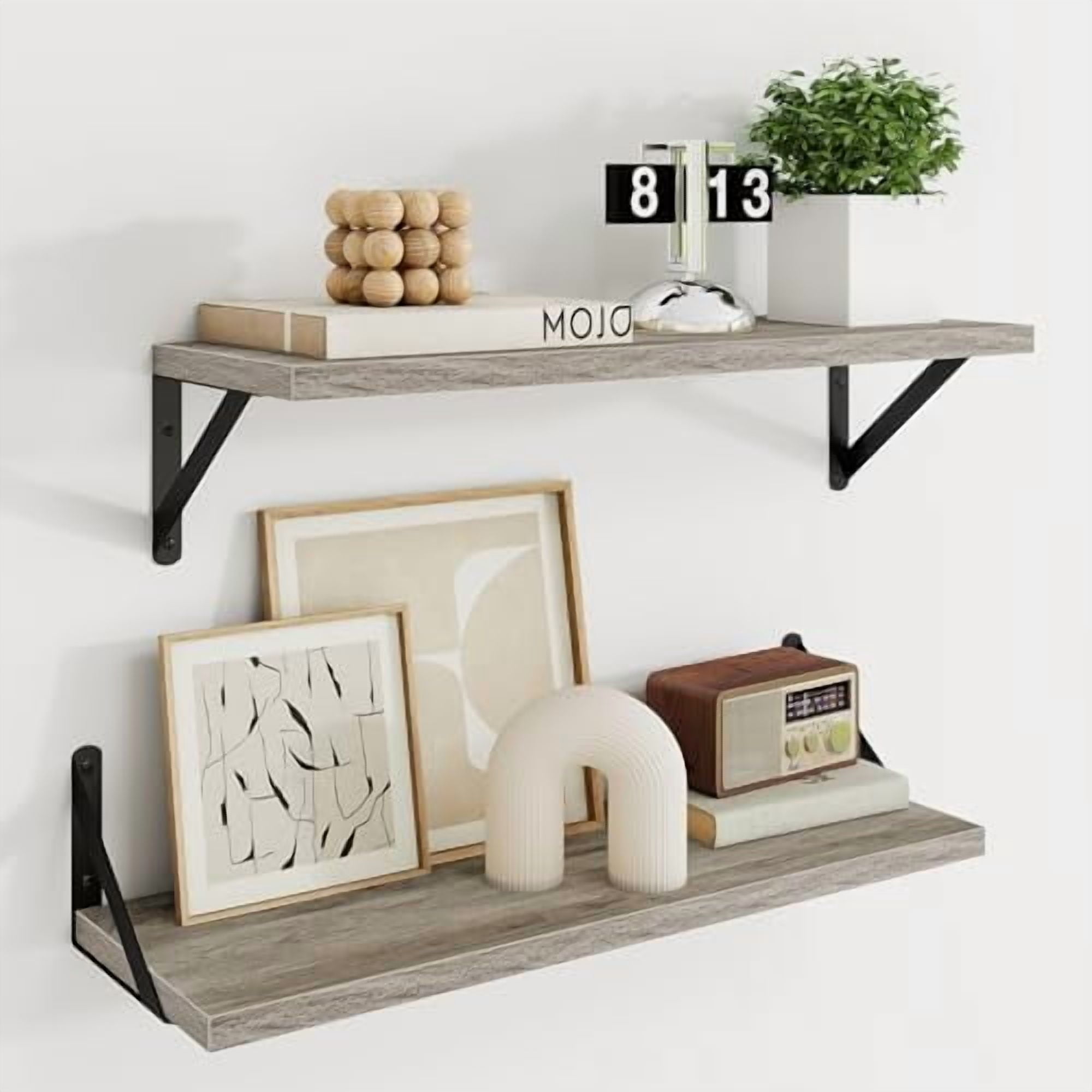 Grey Floating Shelves for Wall, 24W x 8D Wall Mounted Shelves Set of 2 ...