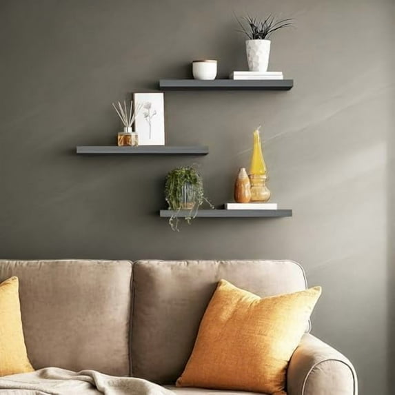 Grey Floating Shelves for Wall, Wall Mounted Rustic Wood Shelves for ...