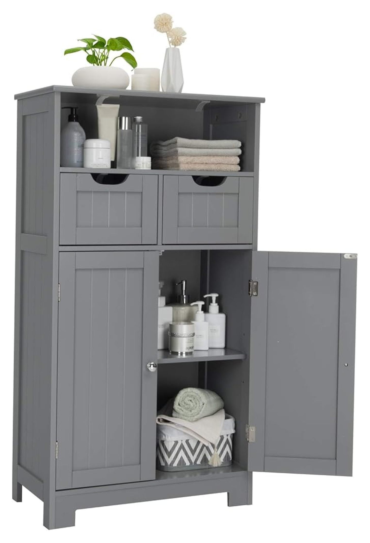 Grey Floor Cabinet with Drawers & Adjustable Shelf - Bathroom, Kitchen ...