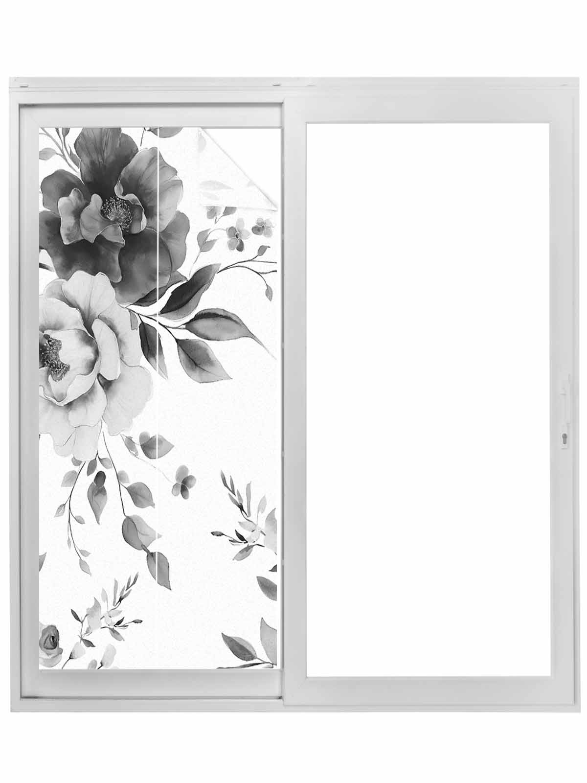 Grey Floral Art Window Privacy Film Stained Glass Window Film ...