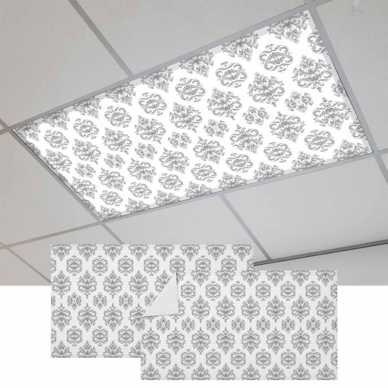 Grey Floral Boho Magnetic Fluorescent Light Covers for Ceiling Lights ...