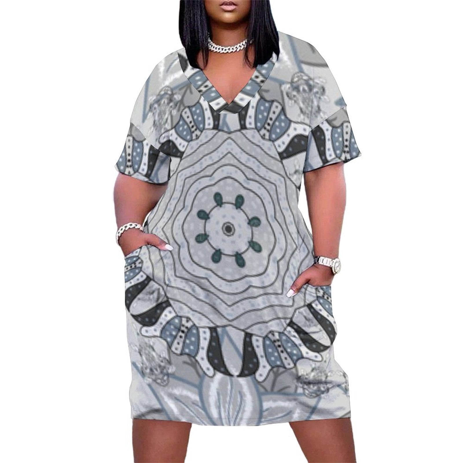 Grey Floral Mandala Design Pattern Summer Sundress for Curve Women ...