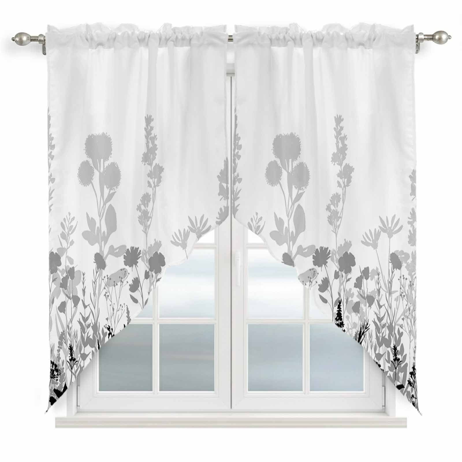 Grey Floral Rustic Swag Curtains Spring Farmhouse Botanical Floral Swag ...