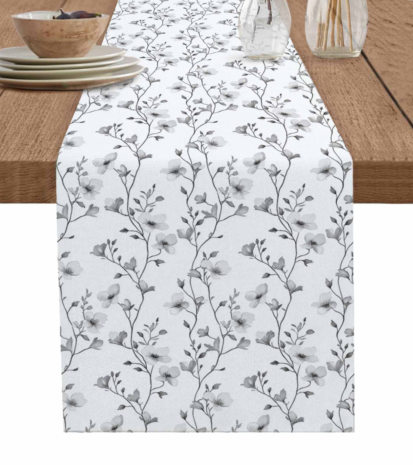 Grey Floral Table Runner Retro Tree Branches Botanical Plant Spring ...