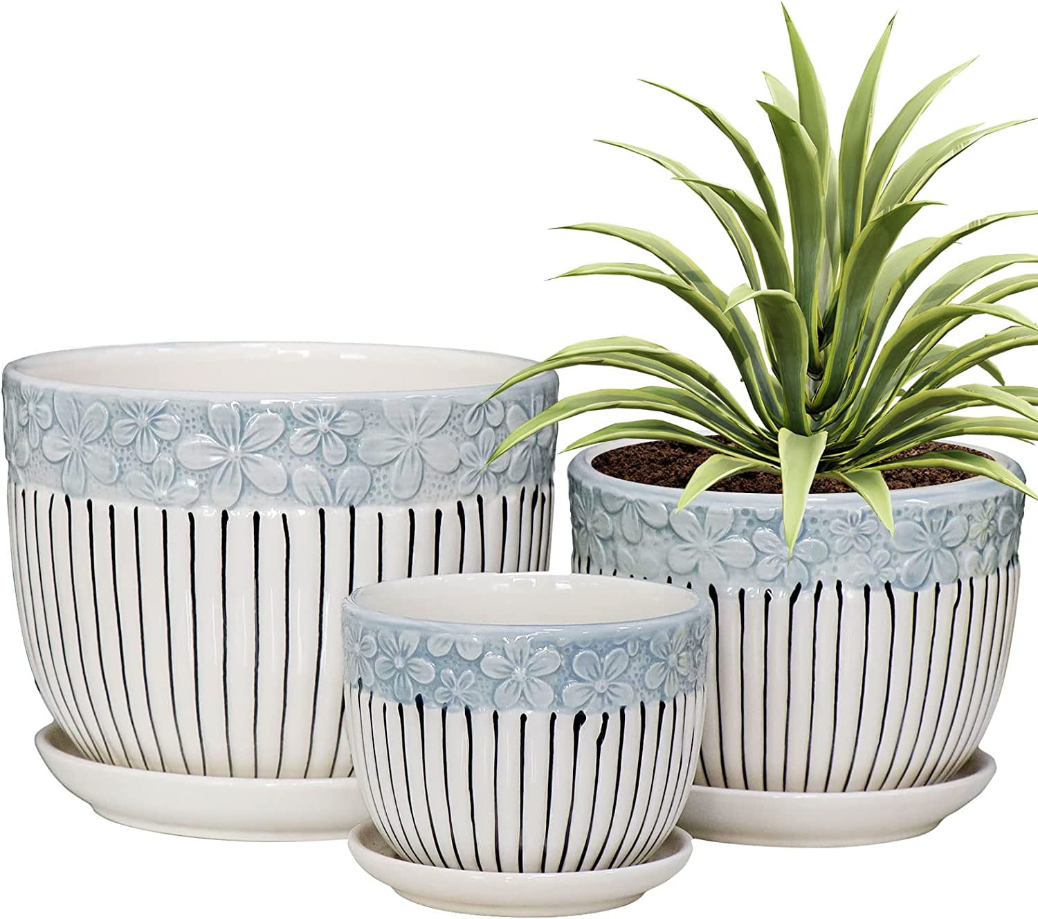 Grey Flower Pots,Texture Planter for Indoor Plants Set of 3 Ceramic ...