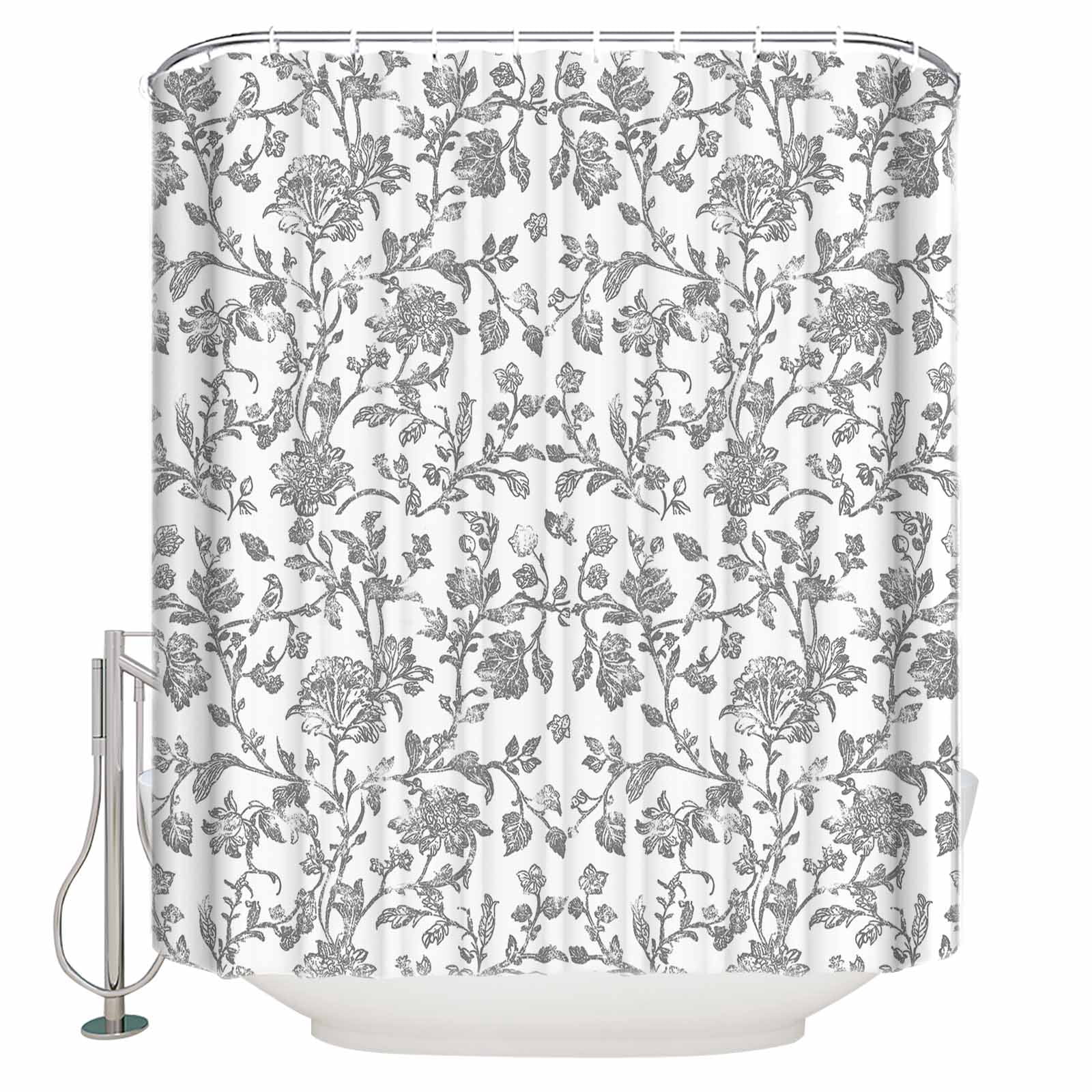 Grey Flower Shower Curtains for Bathroom Waterproof Fabric Bath ...