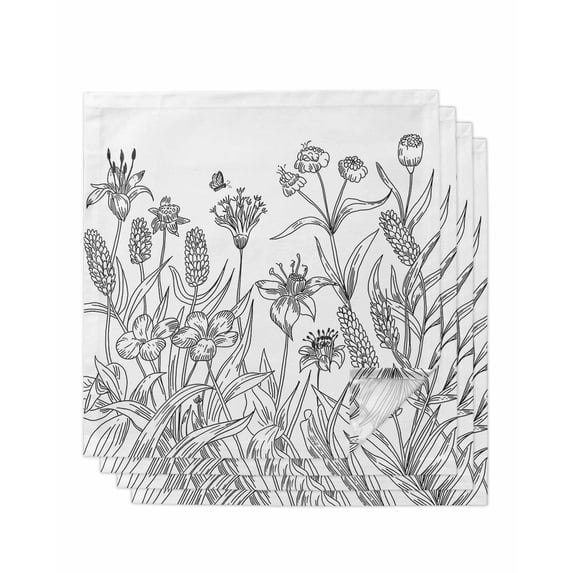 Grey Flowers Cloth Napkins Set of 4 Reusable Dinner Napkins, Garden ...