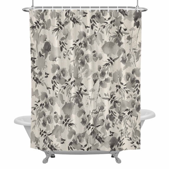 Grey Flowers Shower Curtain for Bathroom, Spring Watercolor Grey Floral ...