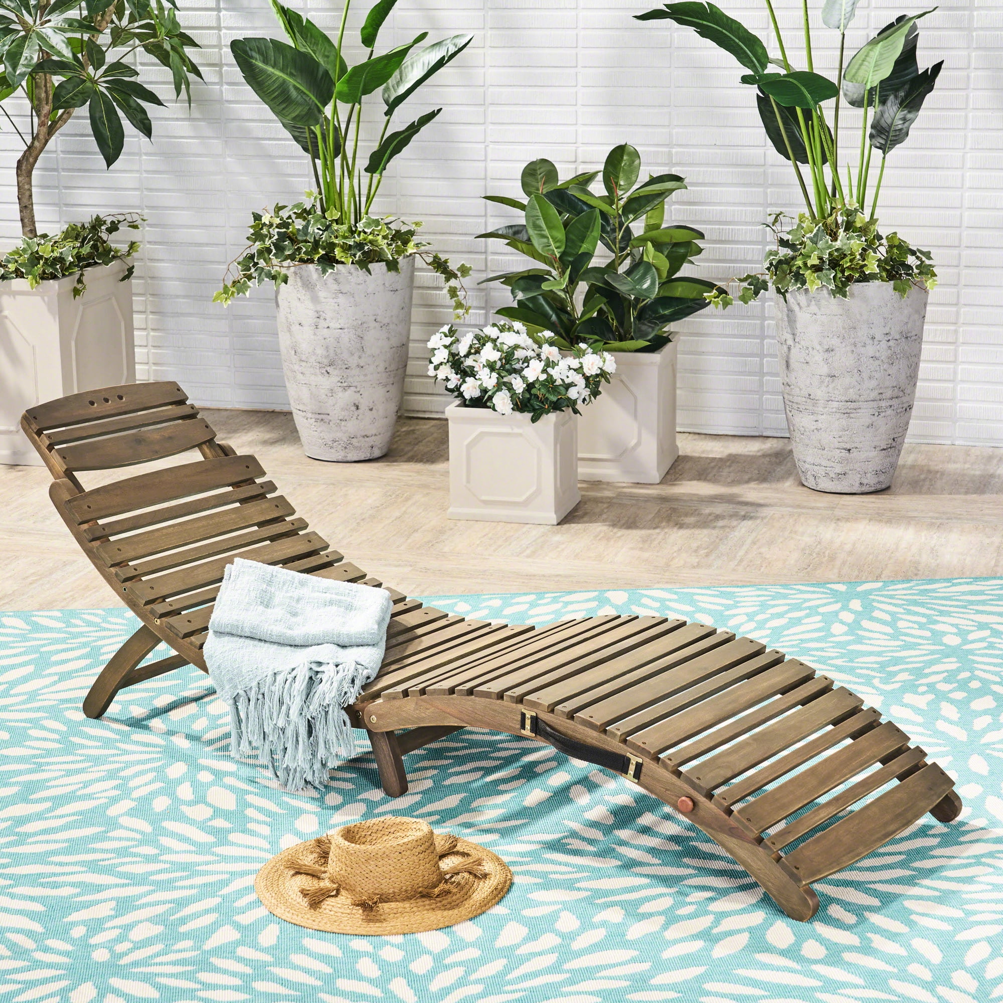 Grey Foldable Patio Furniture - Chaise Lounge, 72.75”w X 21.05”d Wood ...