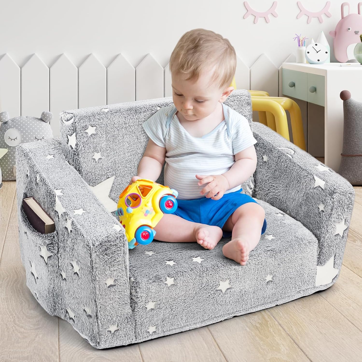 Grey Folding Toddler Sofa,2 in 1 Kids Flip Fold Out Kids Couch Bed ...