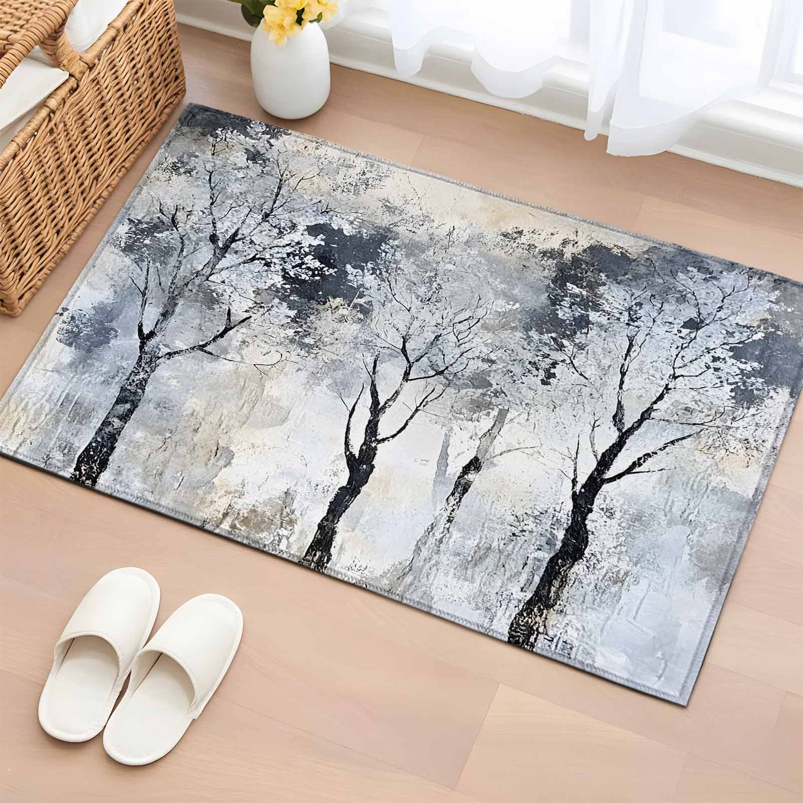 Grey Forest Bathroom Mats 2x3 FT, Non Slip Small Kitchen Mat, Abstract ...