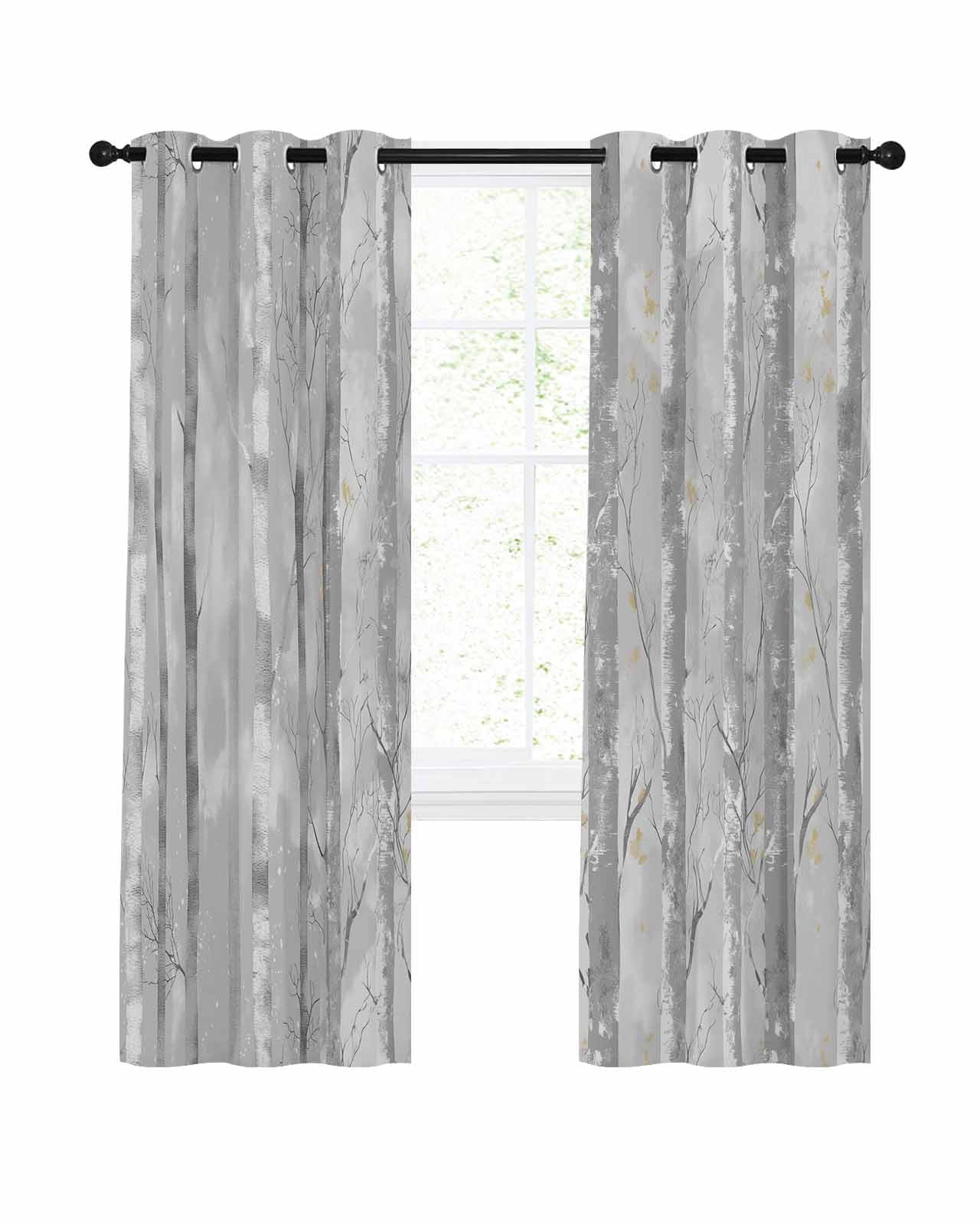 Grey Forest Blackout Curtains 54 Inches Long for Bedroom,Gray Tree Oil ...