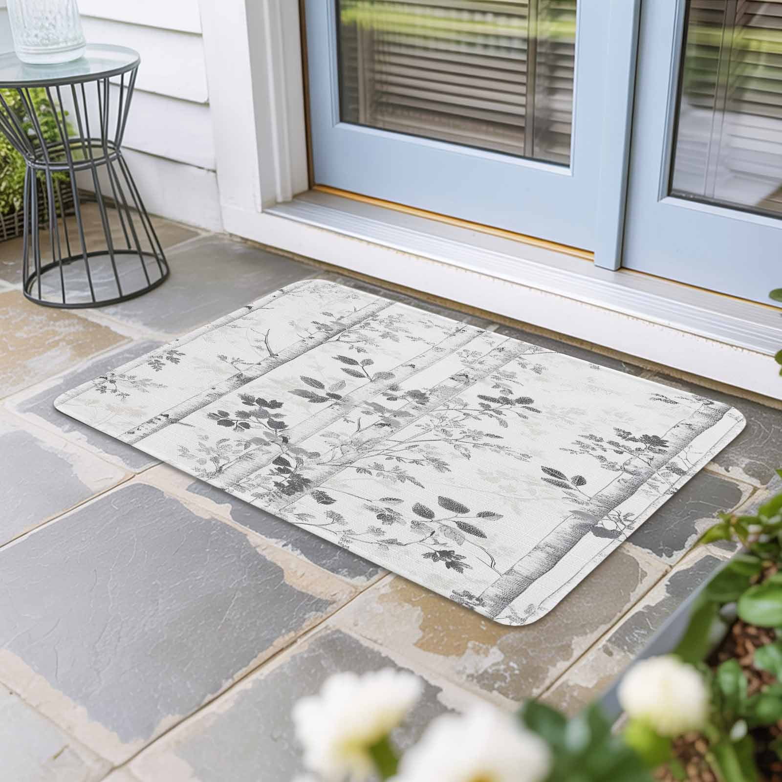 Grey Forest Branches Door Mat Indoor Outdoor, Vintage Tree Leaves Non ...