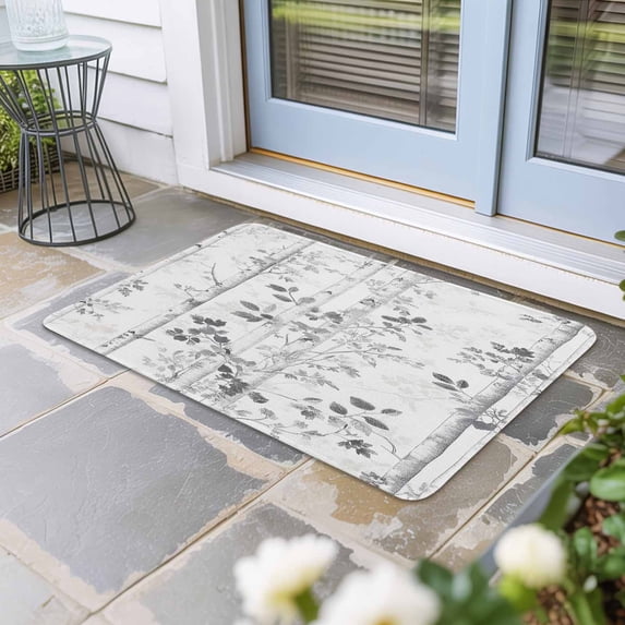 Grey Forest Branches Door Mat Indoor Outdoor, Vintage Tree Leaves Non ...