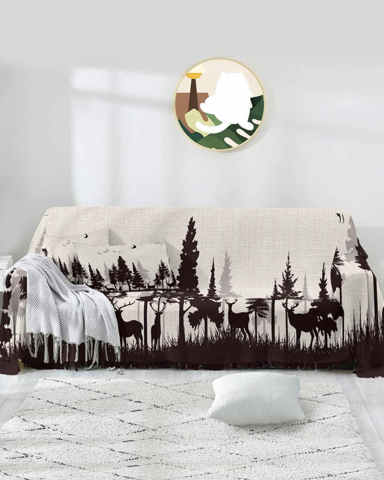Grey Forest Elk Sofa Couch Covers for 3 Cushion Couch,Washable L Shape ...