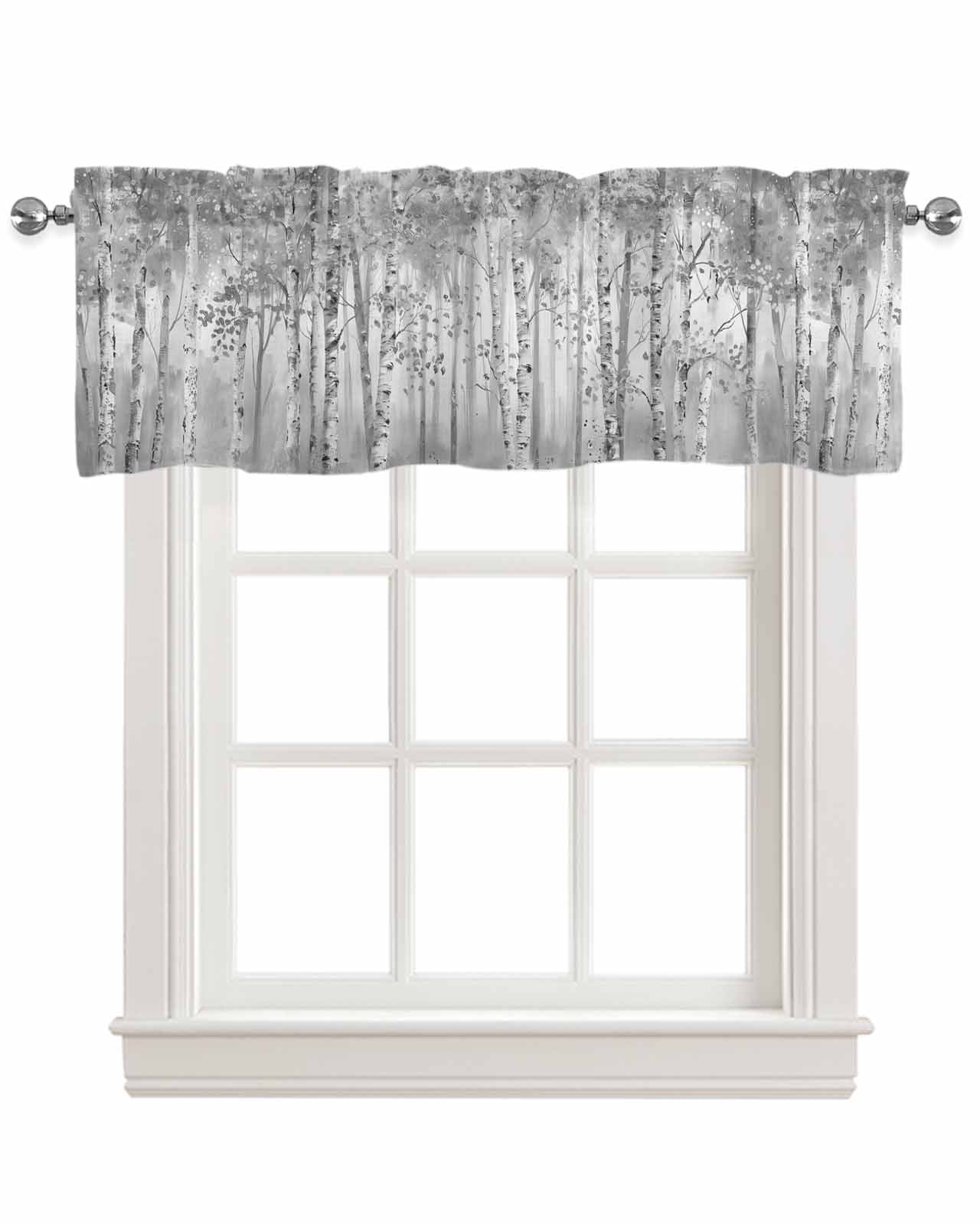 Grey Forest Linen Curtain Valance for Bedroom/Bathroom/Kitchen/Living/Dining Room Window,Modern ...