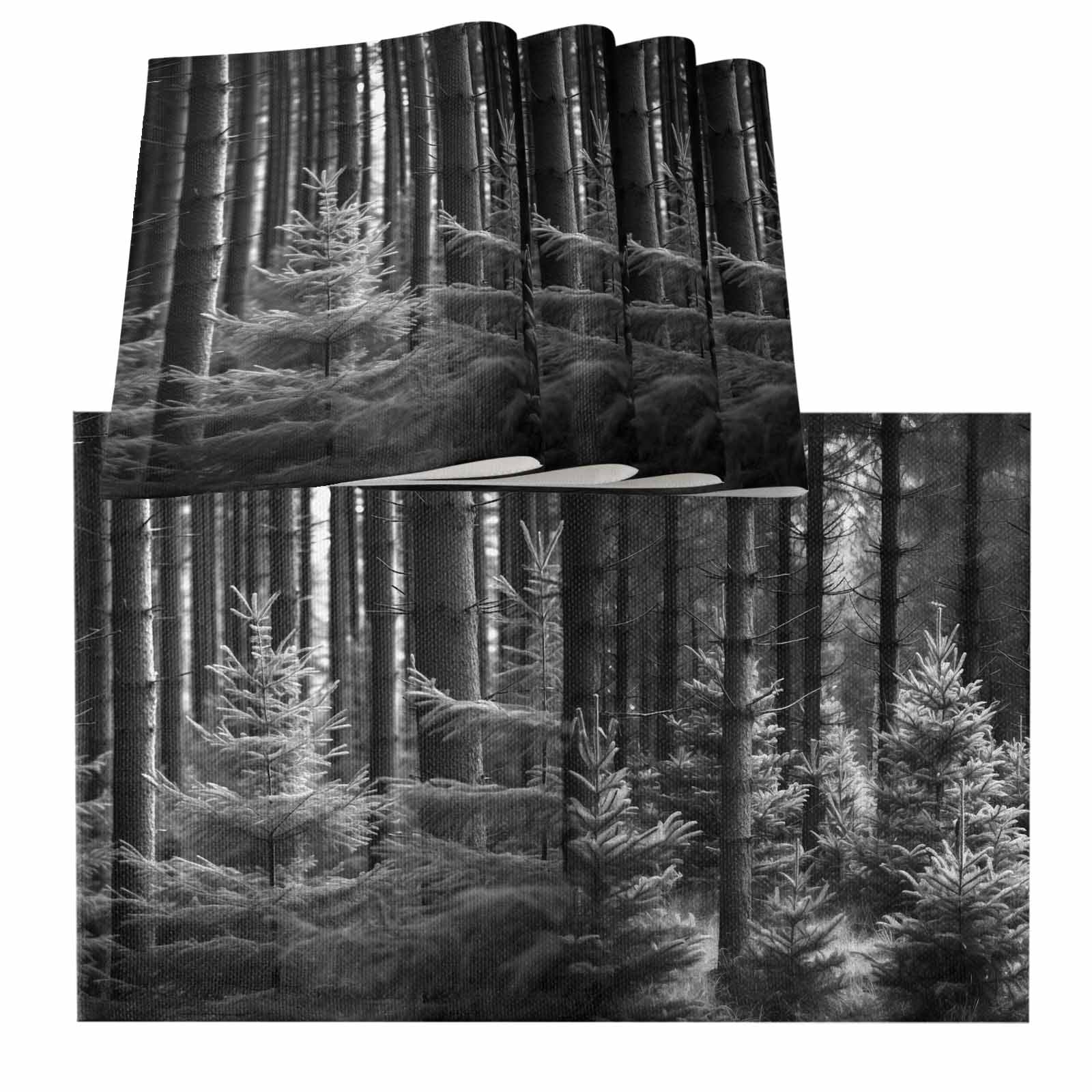 Grey Forest Placemats for Dinning Table Set of 6, Mysterious Primitive ...