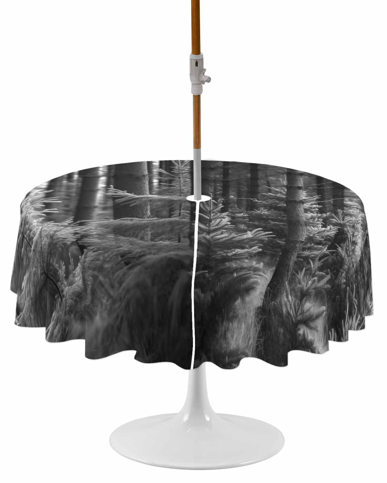 Grey Forest Round Outdoor Tablecloth, Waterproof Table Cloth Cover with ...