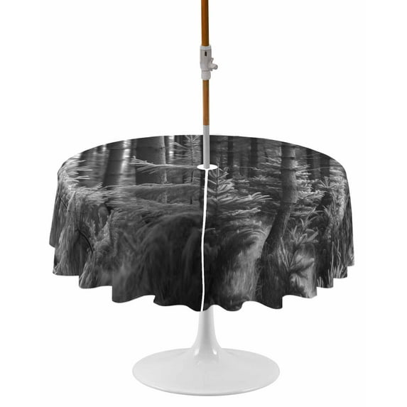 Grey Forest Round Outdoor Tablecloth, Waterproof Table Cloth Cover with ...