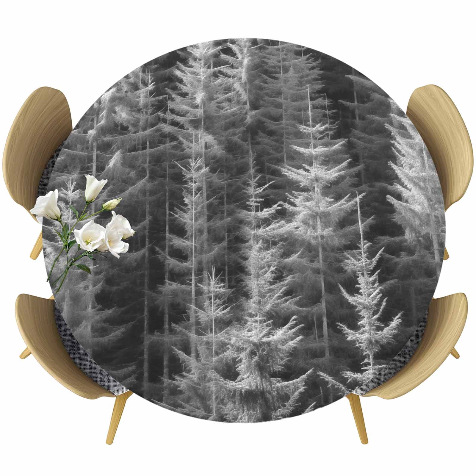 Grey Forest Round Tablecloth 36-44 Inch Round Fitted Table Cloth with ...