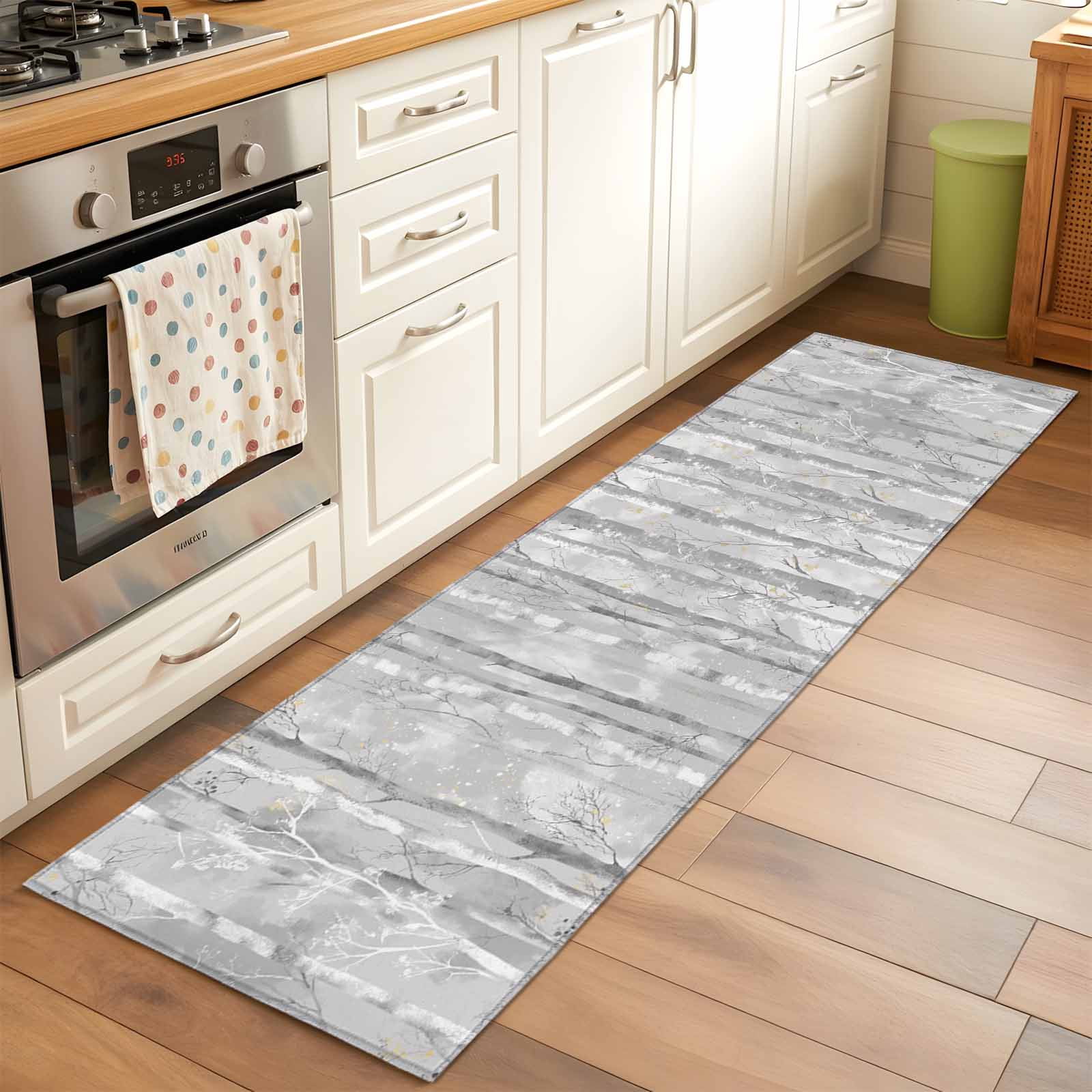 Grey Forest Runner Rug 2x6 FT, Non Slip Hallway Carpet, Gray Tree Oil ...