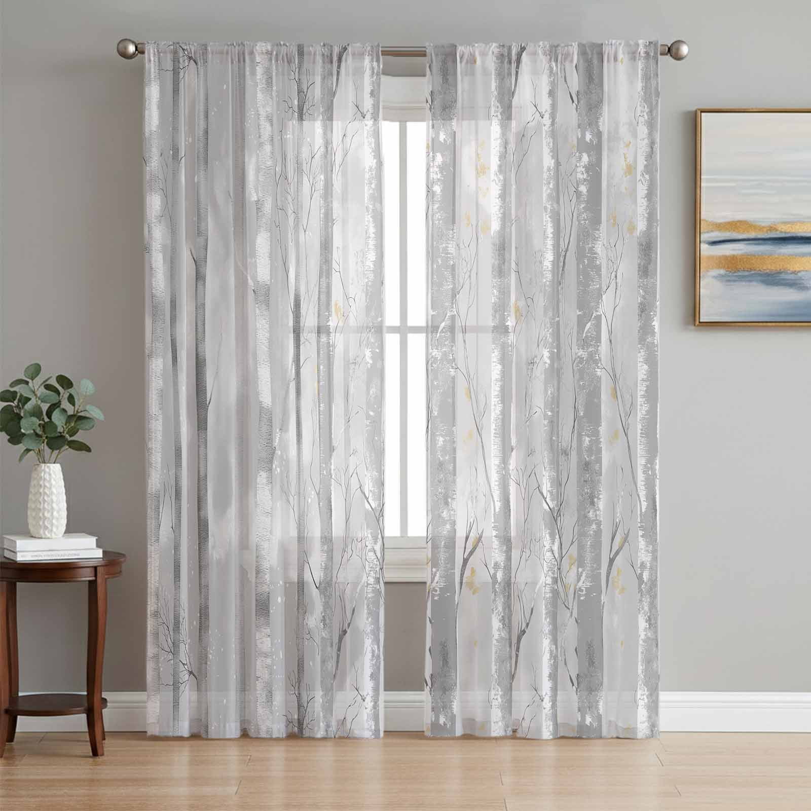 Grey Forest Semi Sheer Curtains 84 Inch Length 2 Panels Set,Gray Tree ...