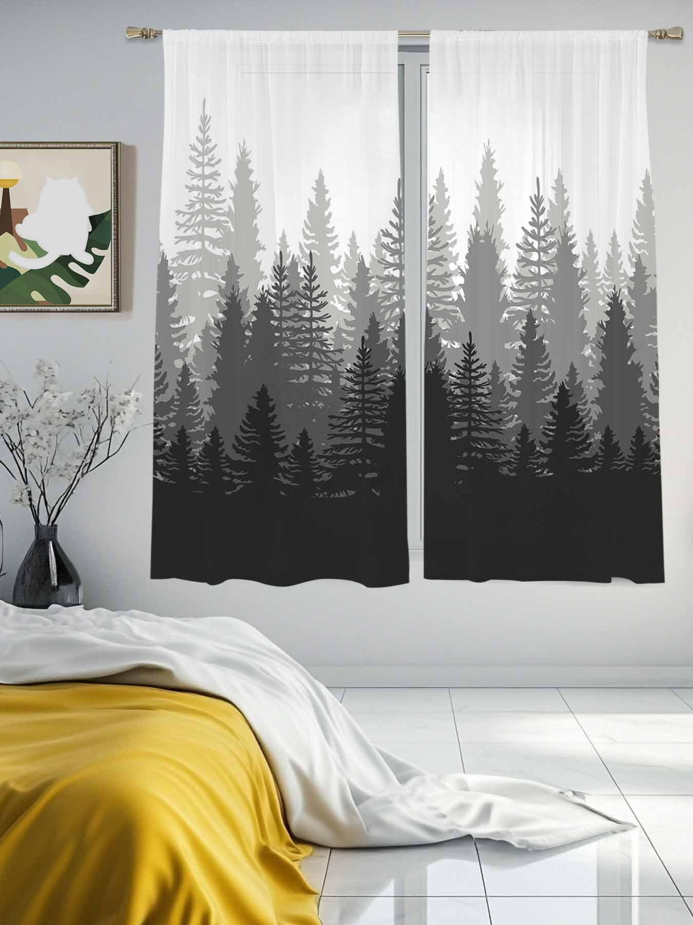 Grey Forest Sheer Curtains 72 inches Long 2 Panels Set Nature Woodland ...