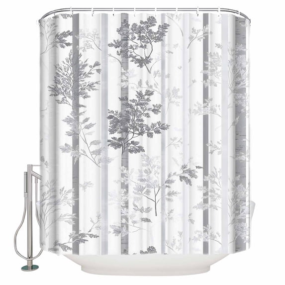 Grey Forest Striped Bathroom Shower Curtains with 12 Hooks Polyester ...