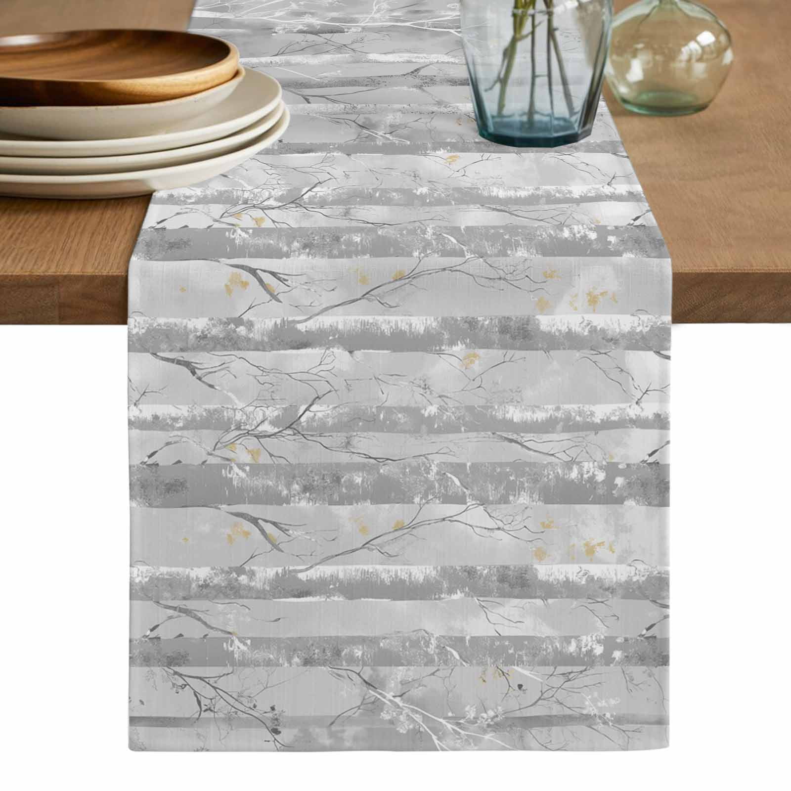 Grey Forest Table Runner, Gray Tree Oil Painting Contemporary Abstract ...