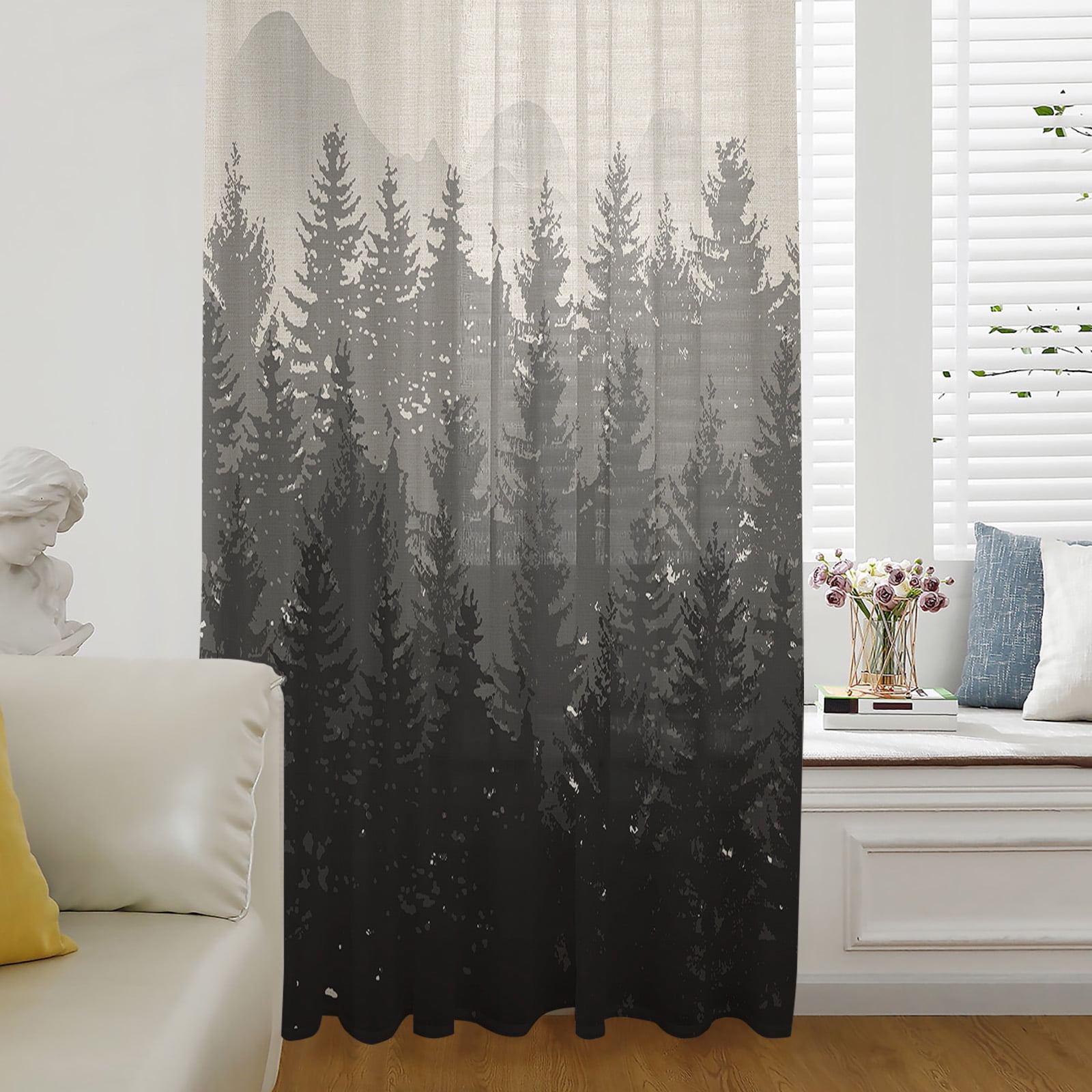Grey Forest Tree Window Curtain 72 Inches Long,Retro Mountain Wood-land ...