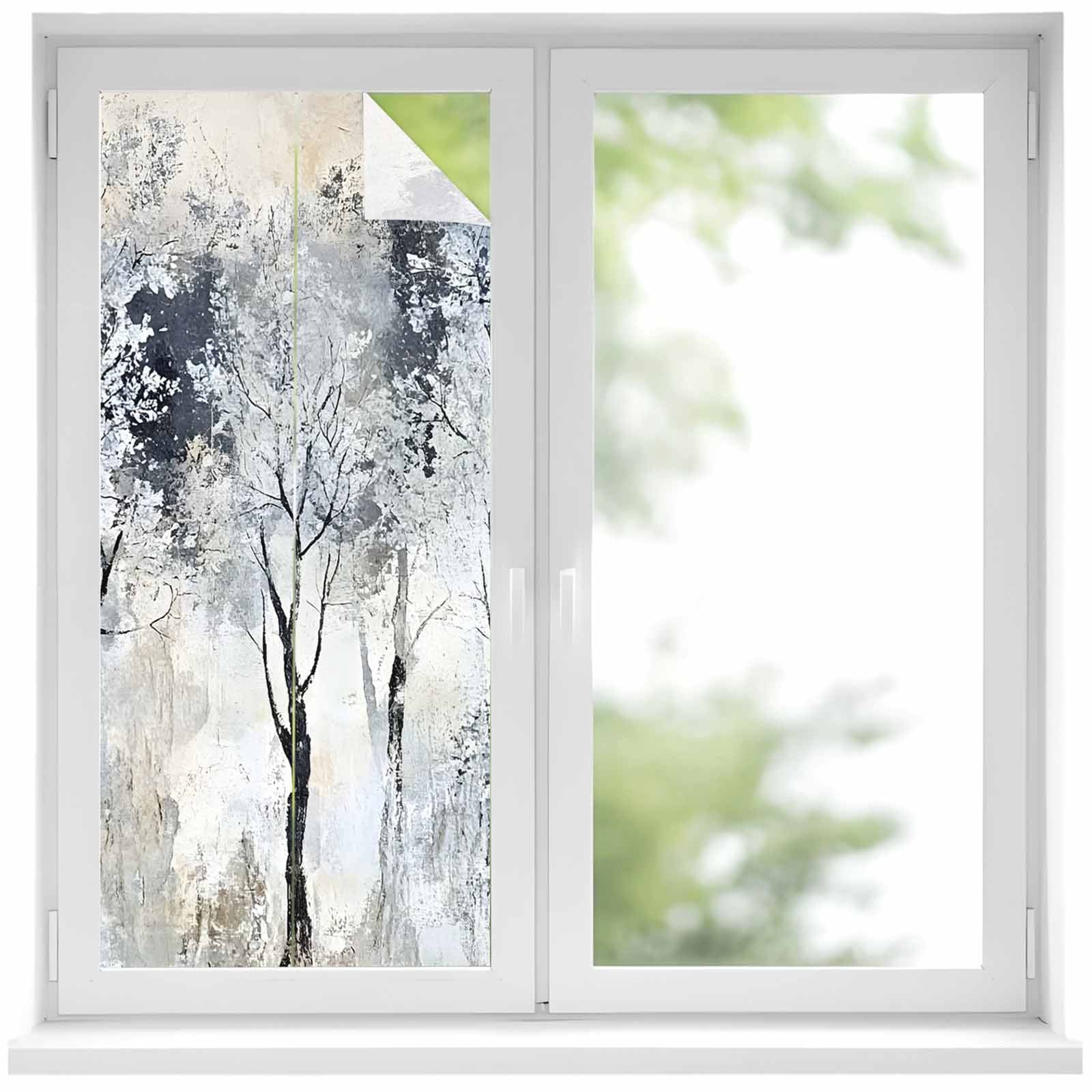 Grey Forest Window Privacy Film, Abstract Vintage Oil Painting Trees ...